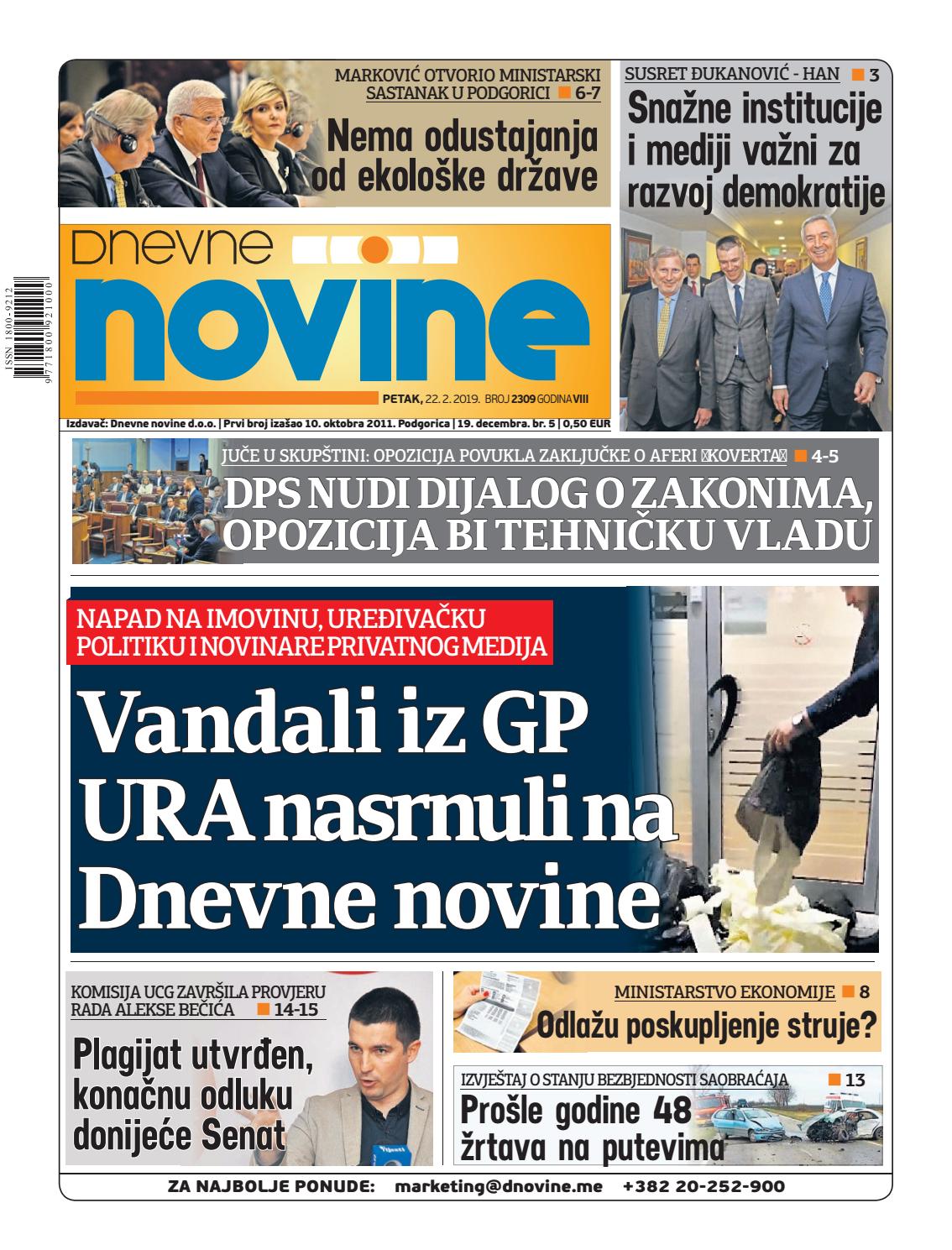Dnevne novine 22. februar 2019. by Dnevne Novine - Issuu