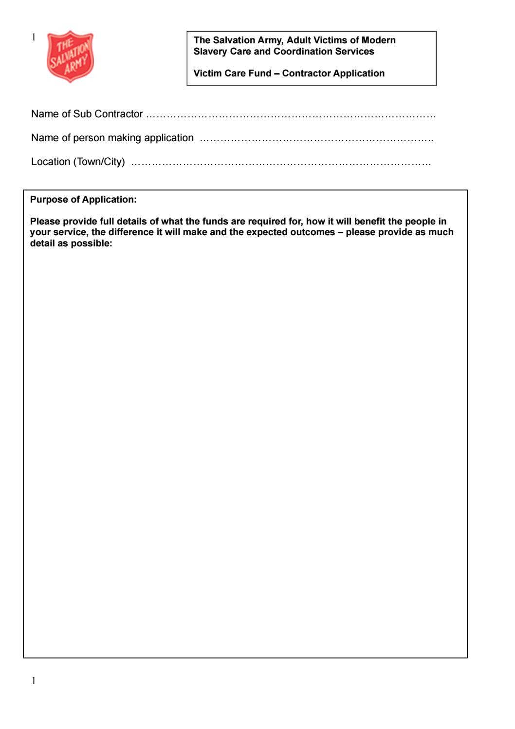 Contractor application form - VCF by The Salvation Army UK and Ireland ...