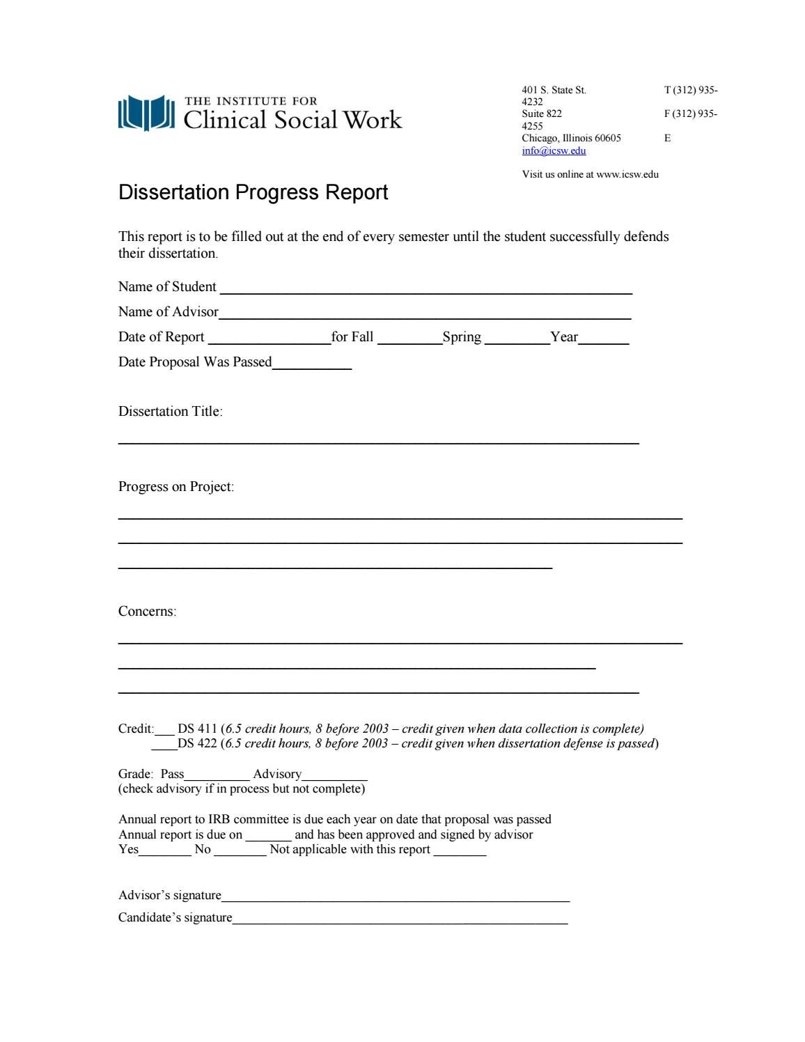 Dissertation Progress Report By ICSW Issuu