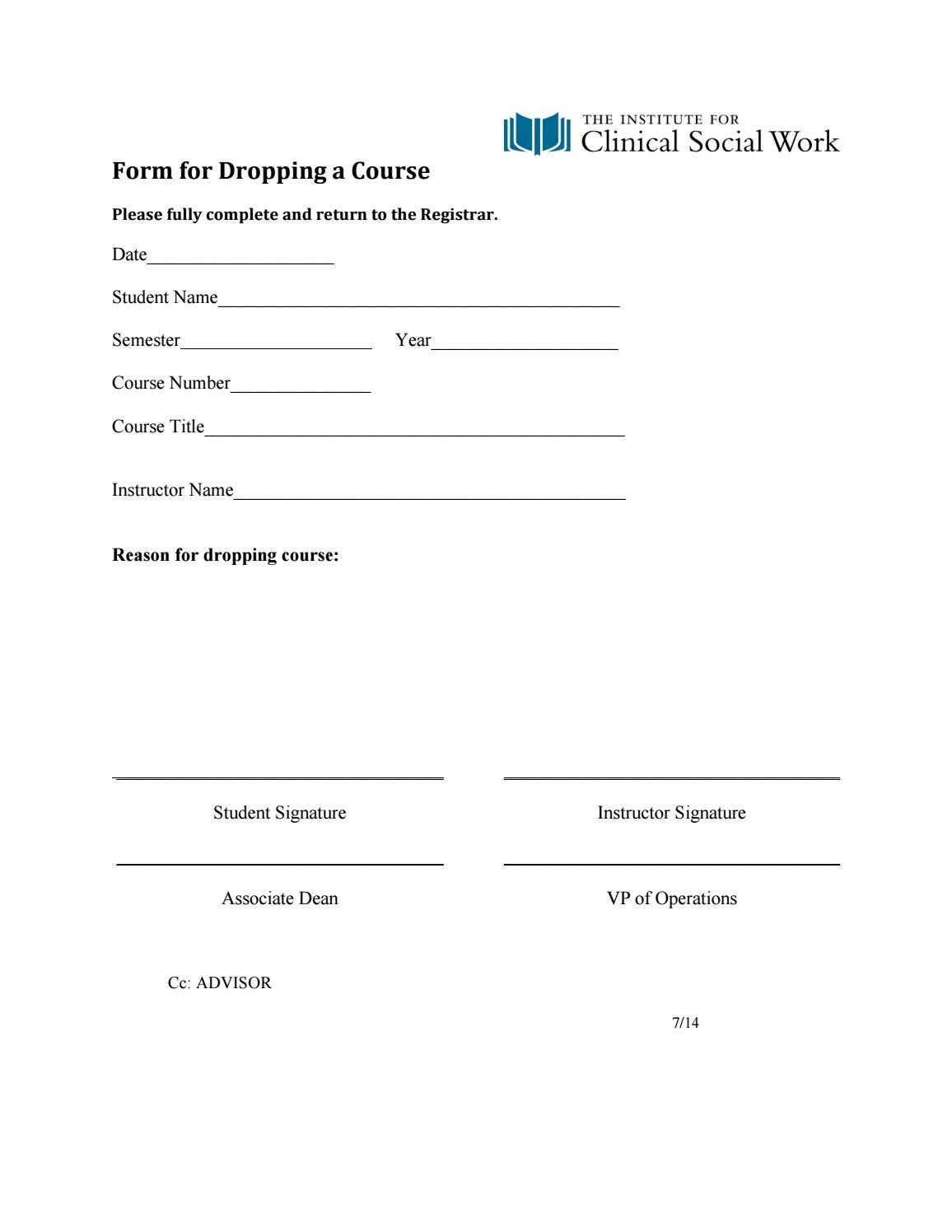 Course Drop Form By ICSW Issuu