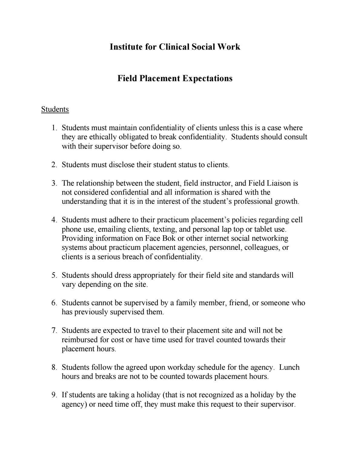 Field Placement Expectations Form by ICSW - Issuu