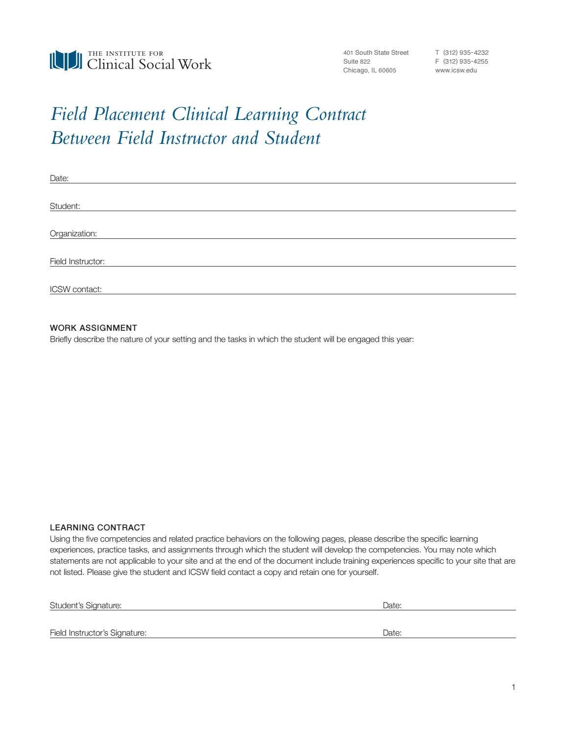 Field Placement Clinical Learning Contract by ICSW - Issuu