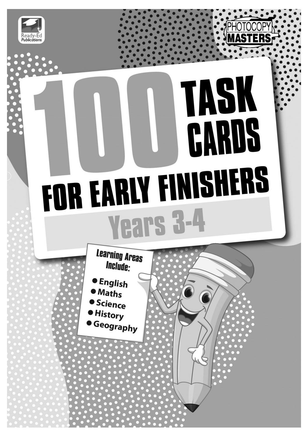 100 Task Cards for Early Finishers - Years 3-4 by Teacher Superstore ...