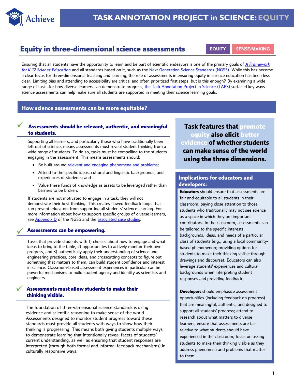 Task Annotation Project in Science: Equity by NextGenScience - Issuu