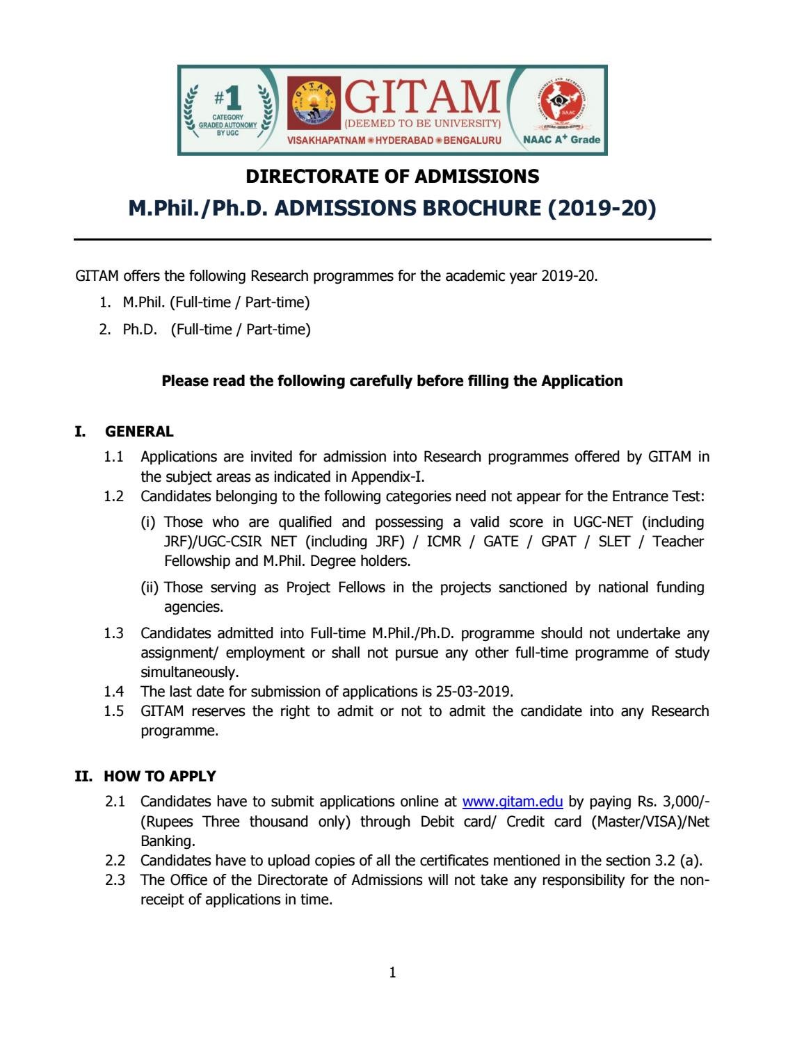 PhD Admissions 2019-2020 @ GITAM - Applications Invited by BioTecNika ...