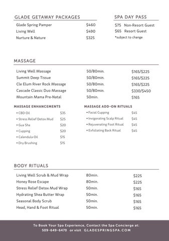 Glade Spring Spa, Menu of Services by Suncadia Resort - Issuu