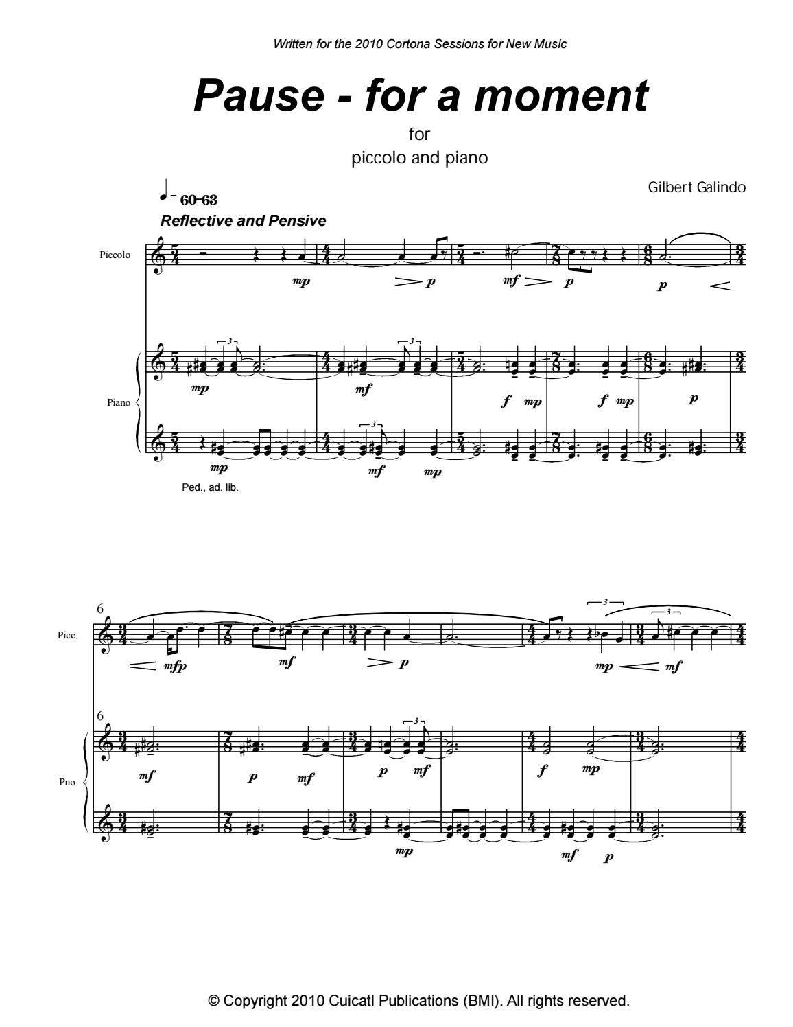 "Pause - for a moment" for piccolo and piano (2010) by Galindo Musix ...