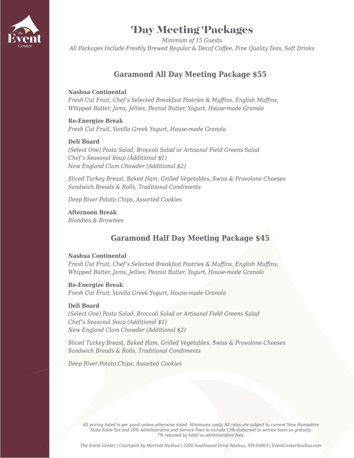 Event Center Nashua - Day Meeting Package Menu by Roedel Companies - Issuu
