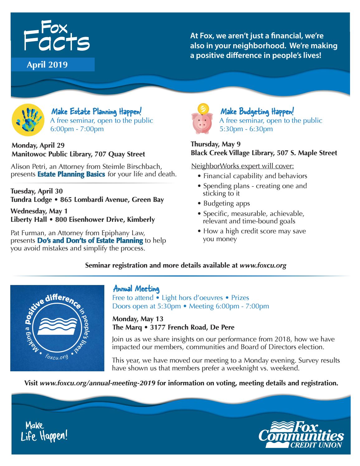 Fox Facts Newsletter - April 2019 by Fox Communities Credit Union - Issuu