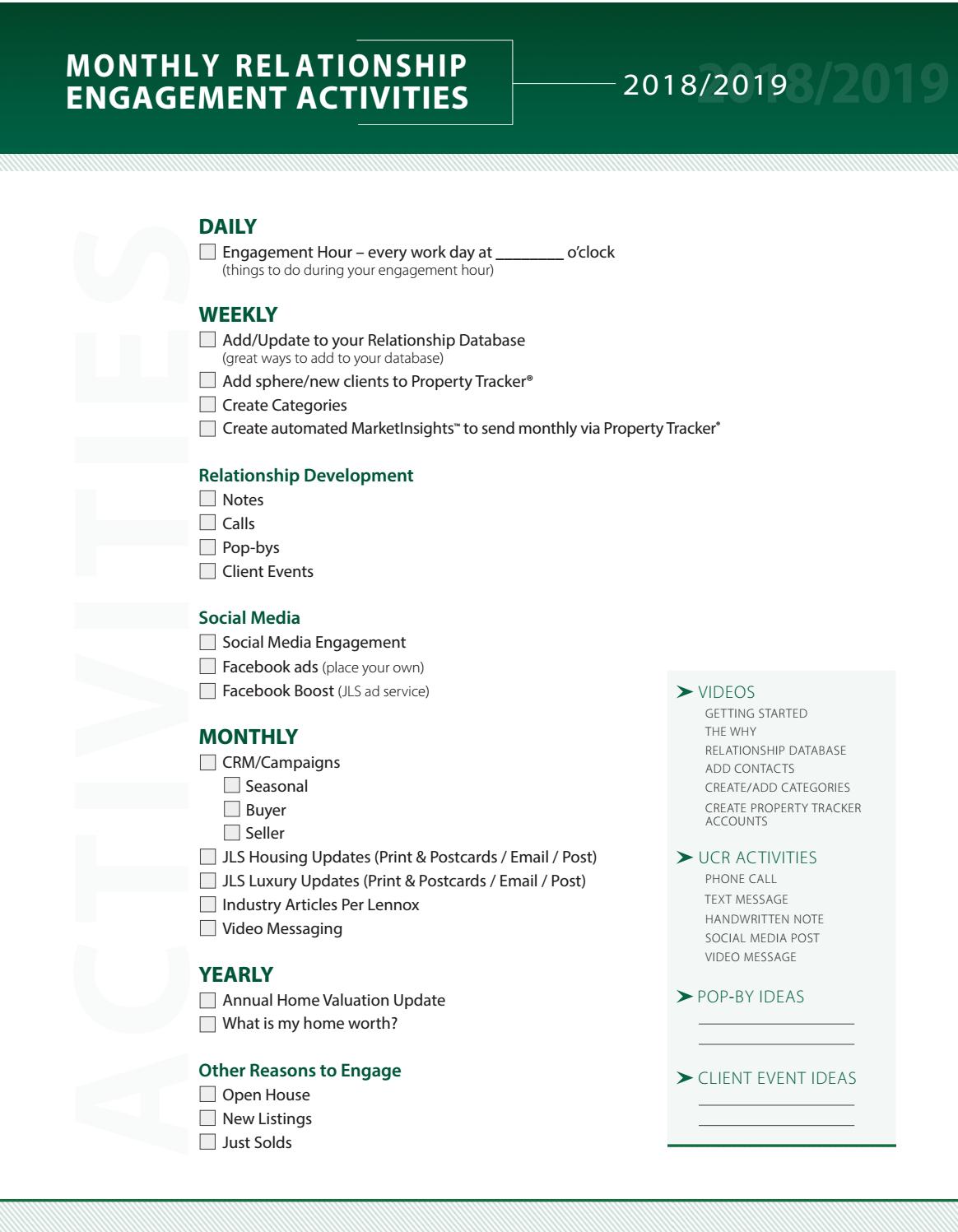 Monthly Relationship Engagement Activities Checklist WITH LINKS by John ...