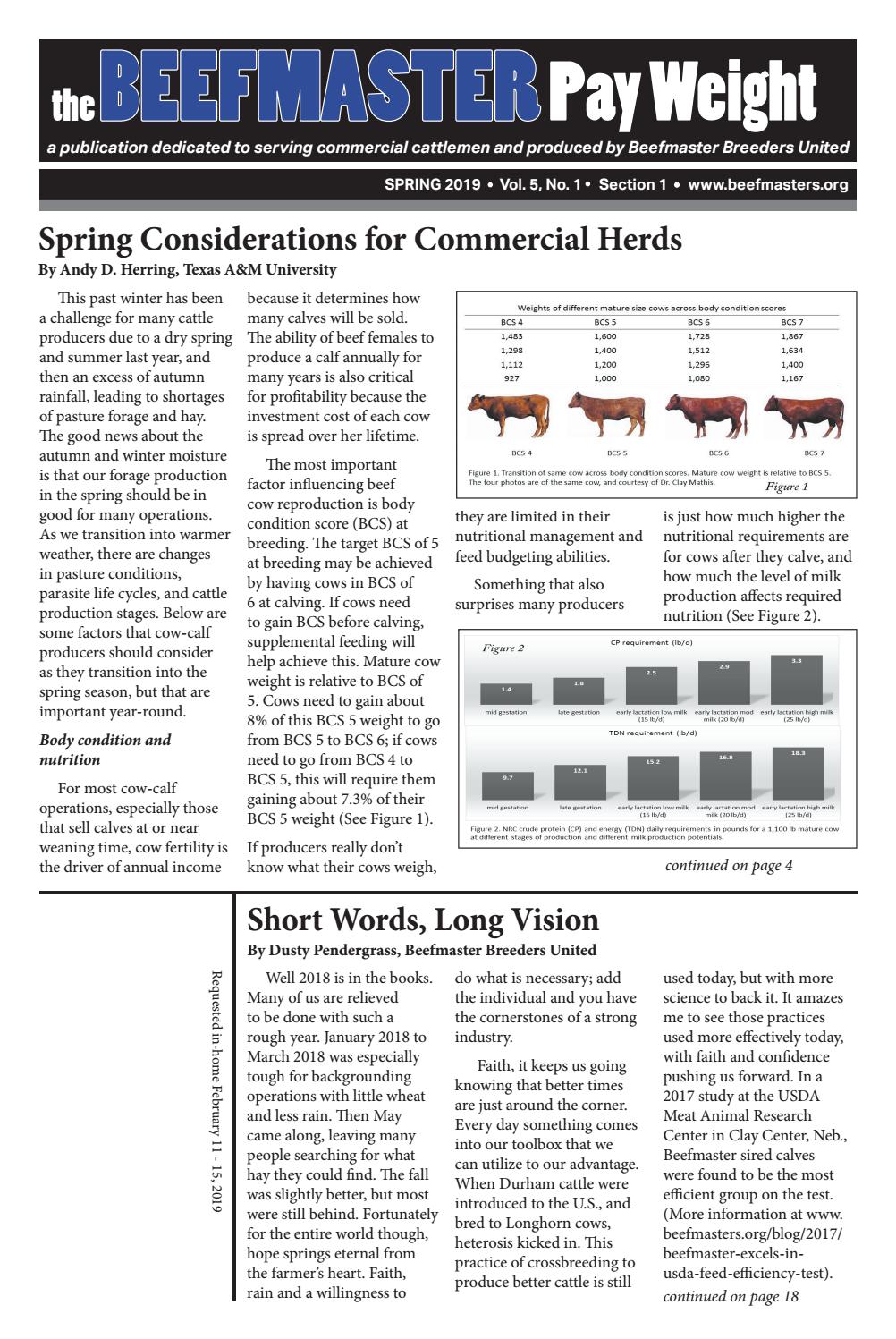 The Beefmaster Pay Weight - Spring 2019 by Beefmaster Breeders United ...