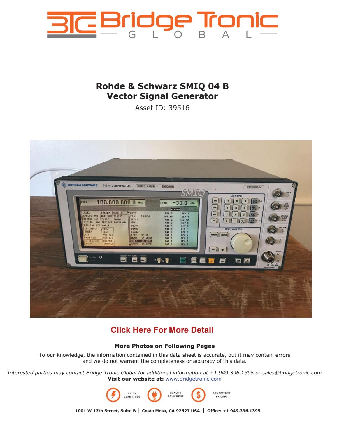 Rohde & Schwarz SMIQ04B For Sale by Boyd Grubbs - Issuu
