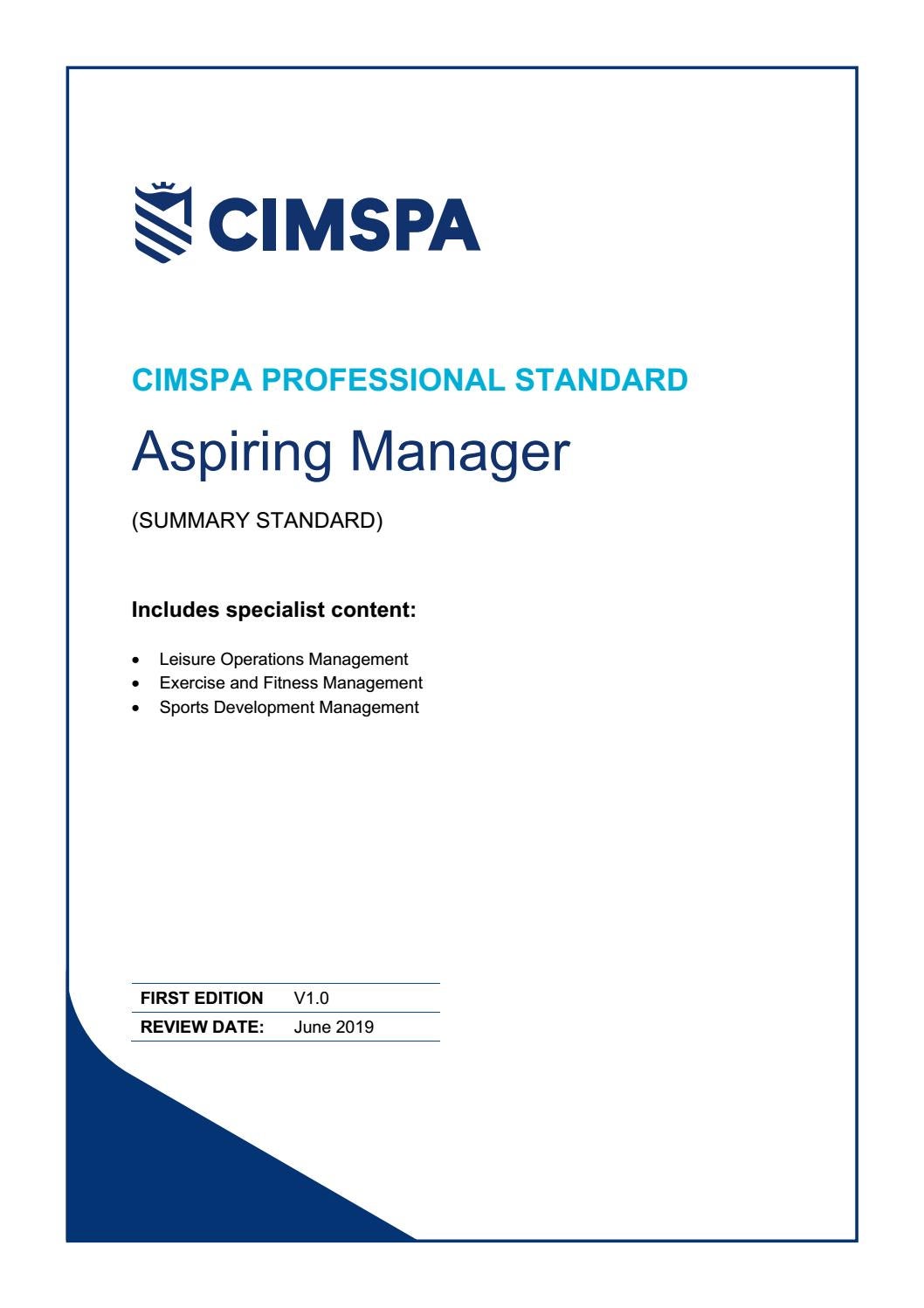 CIMSPA Professional Standard Aspiring Manager (summary) by CIMSPA - Issuu