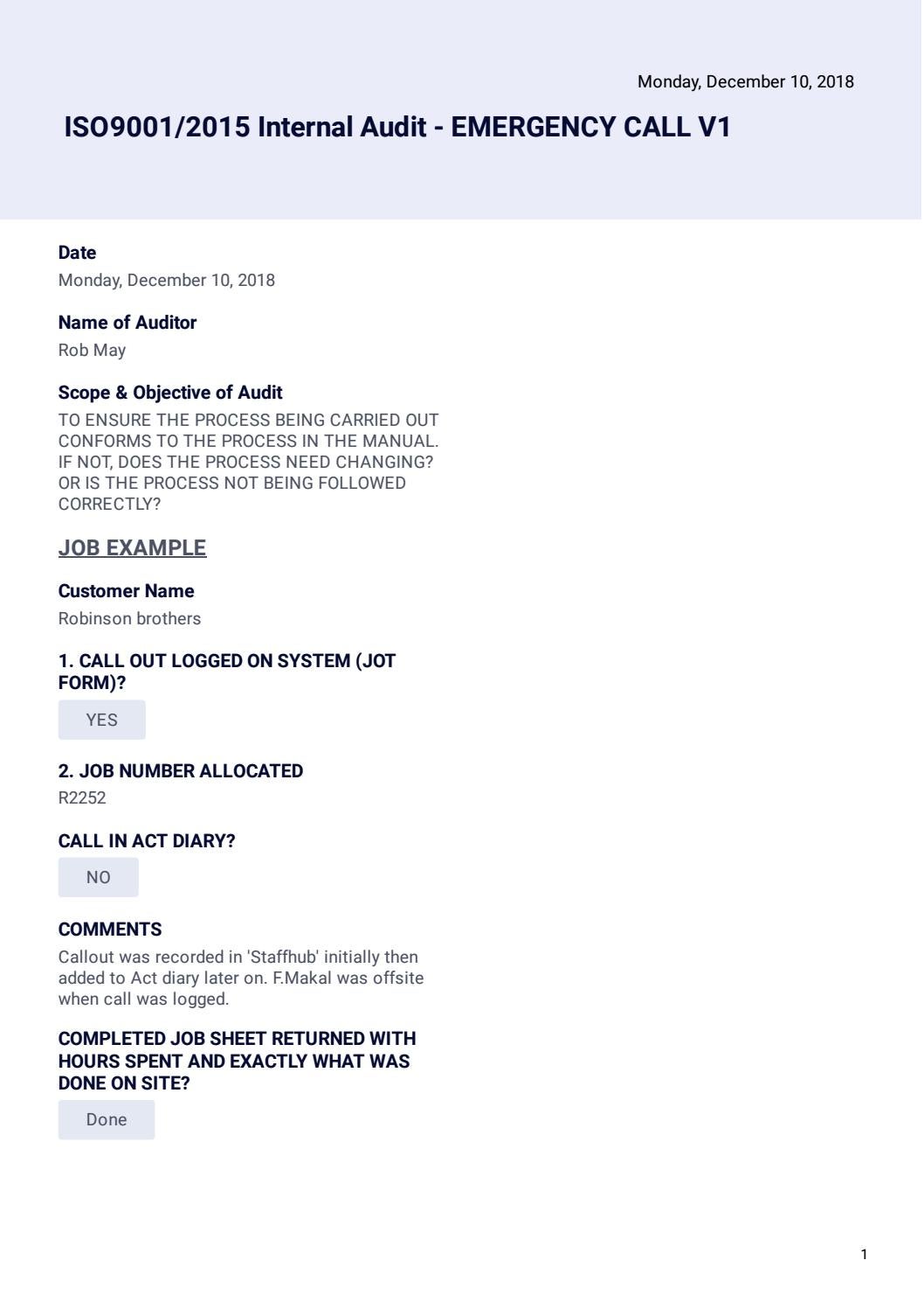 2018 - Q3 - AUDIT NO 11 - EMERGENCY CALL OUT PROCESS by ...