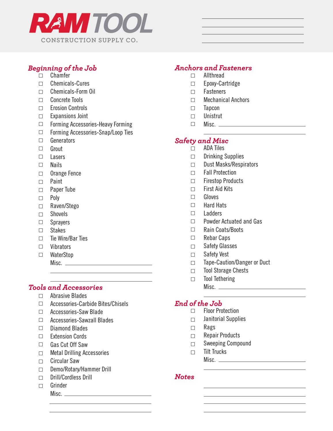 Stages of a Job Checklist by Ram Tool Construction Supply Co. - Issuu