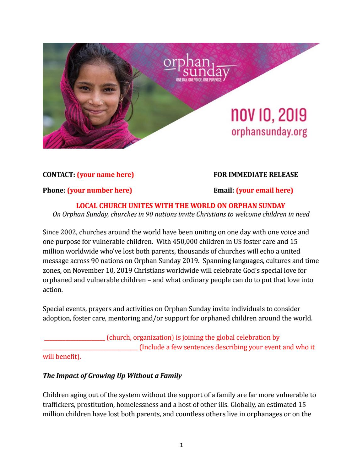 Orphan Sunday: Press Release by Christian Alliance for Orphans - Issuu