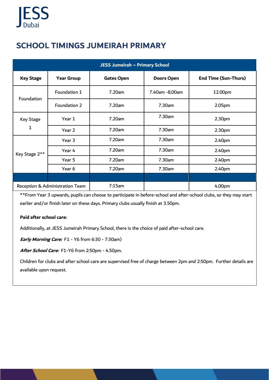 School Timings by JESS Dubai - Issuu
