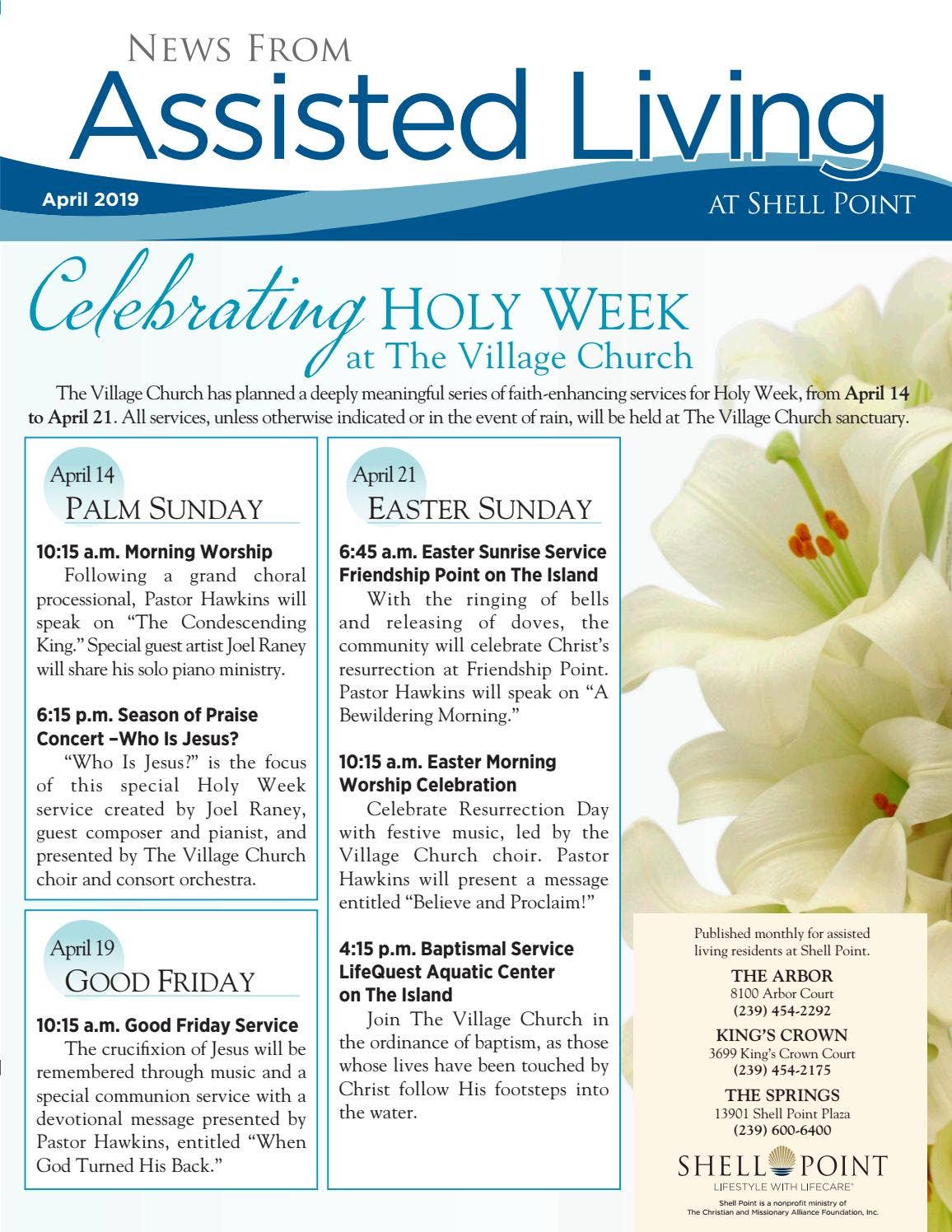Shell Point Assisted Living Newsletter April 2019 by Shell Point - Issuu