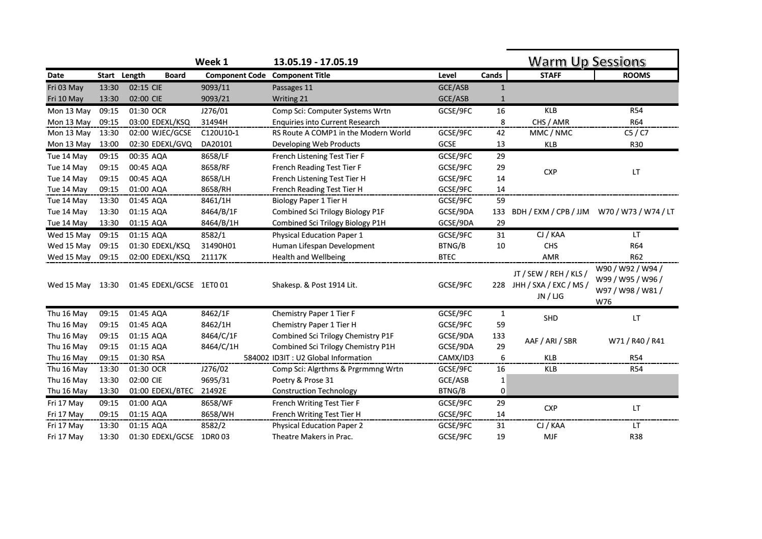 Summer 2019 Timetable including Warm Ups by Ullswater Community College ...