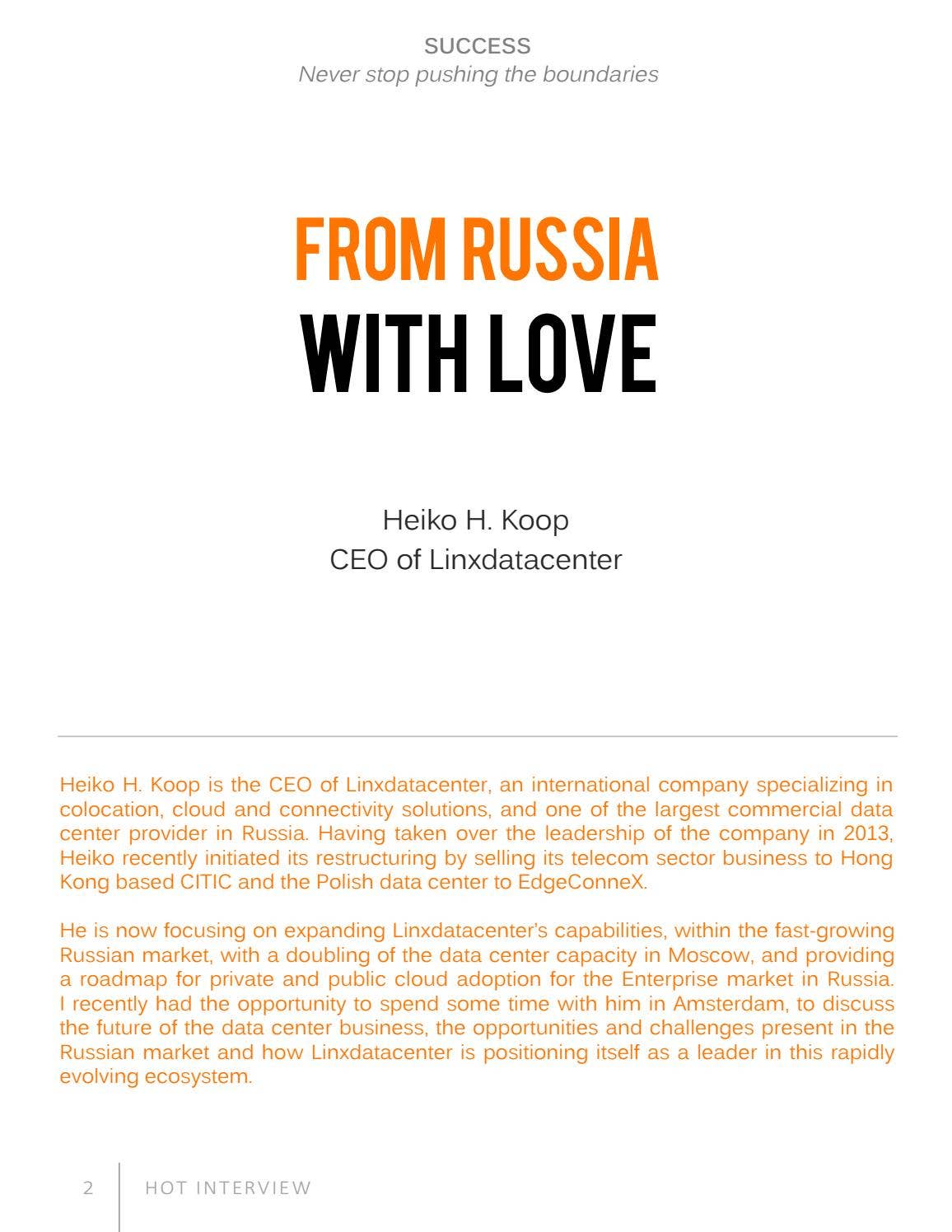 Interview with Heiko H. Koop - CEO of Linxdatacenter by HOT TELECOM - Issuu