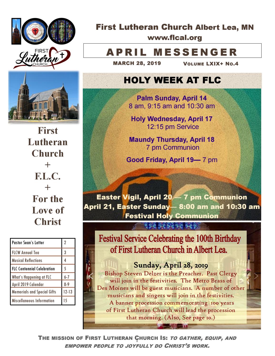 April 2019 by First Lutheran Church Messenger - Issuu