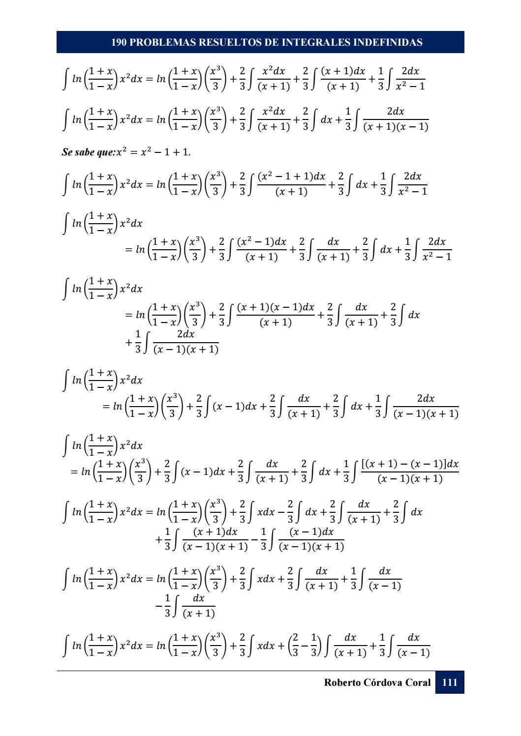 190 problemas resueltos de integrales indefinidas by ...