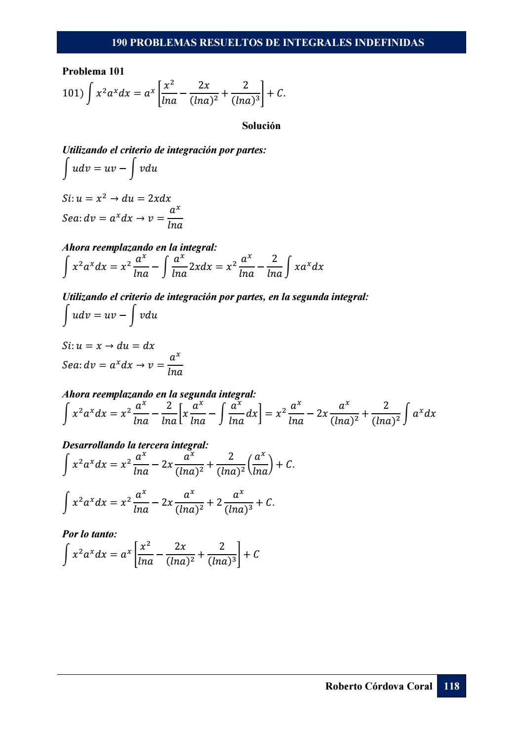 190 problemas resueltos de integrales indefinidas by ...