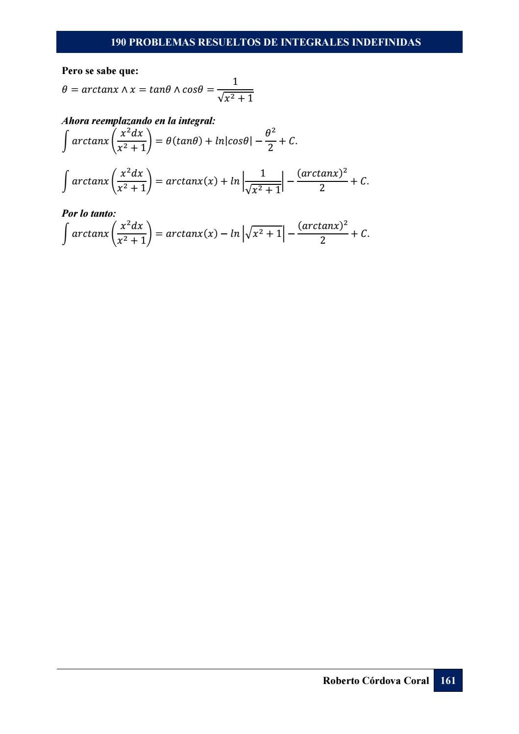190 problemas resueltos de integrales indefinidas by ...