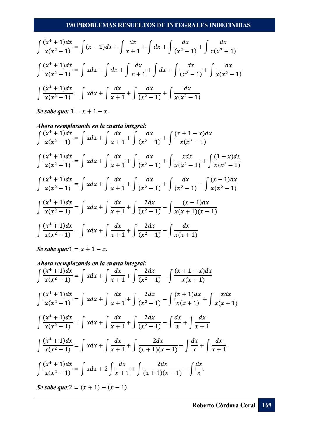 190 problemas resueltos de integrales indefinidas by ...