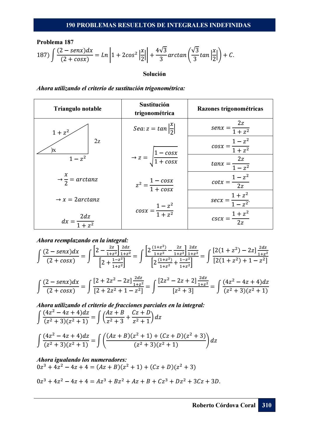 190 problemas resueltos de integrales indefinidas by ...