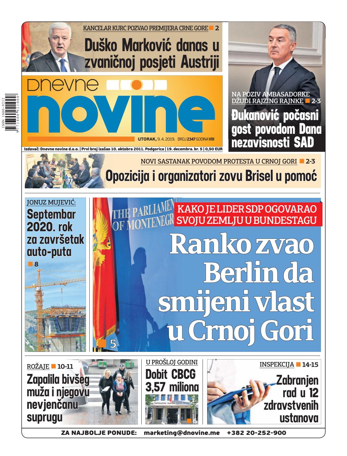 Dnevne novine 9. april 2019. by Dnevne Novine - Issuu