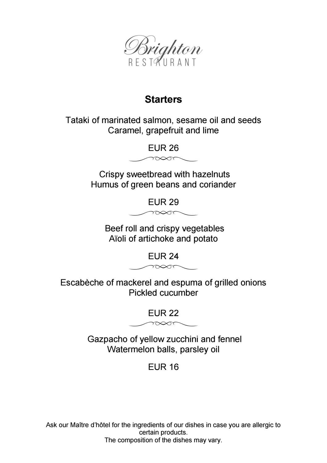 Brighton Restaurant - Menu by Olav Thon Gruppen - Issuu