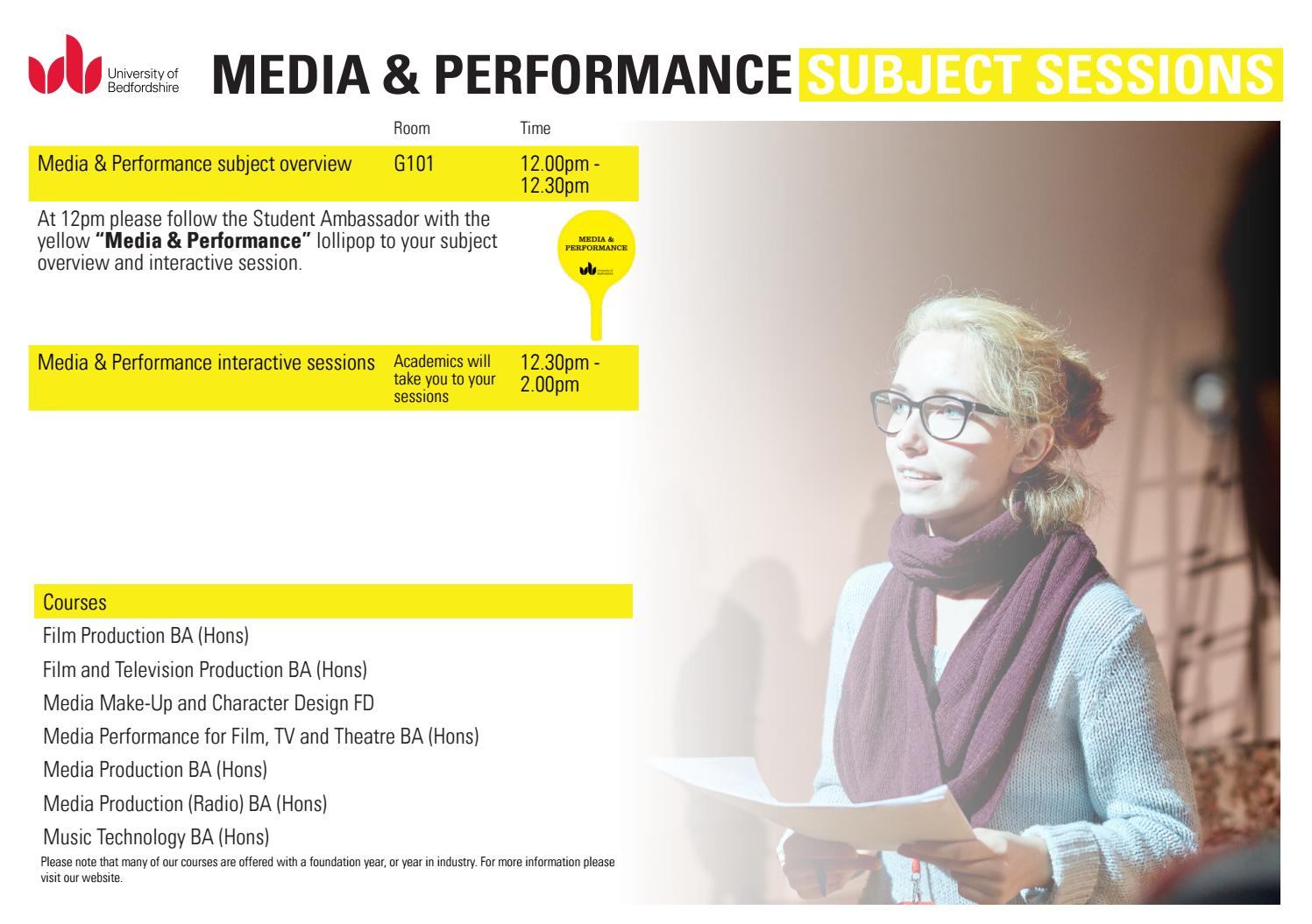 Media and Performance - April Open Day programme - Luton campus by ...