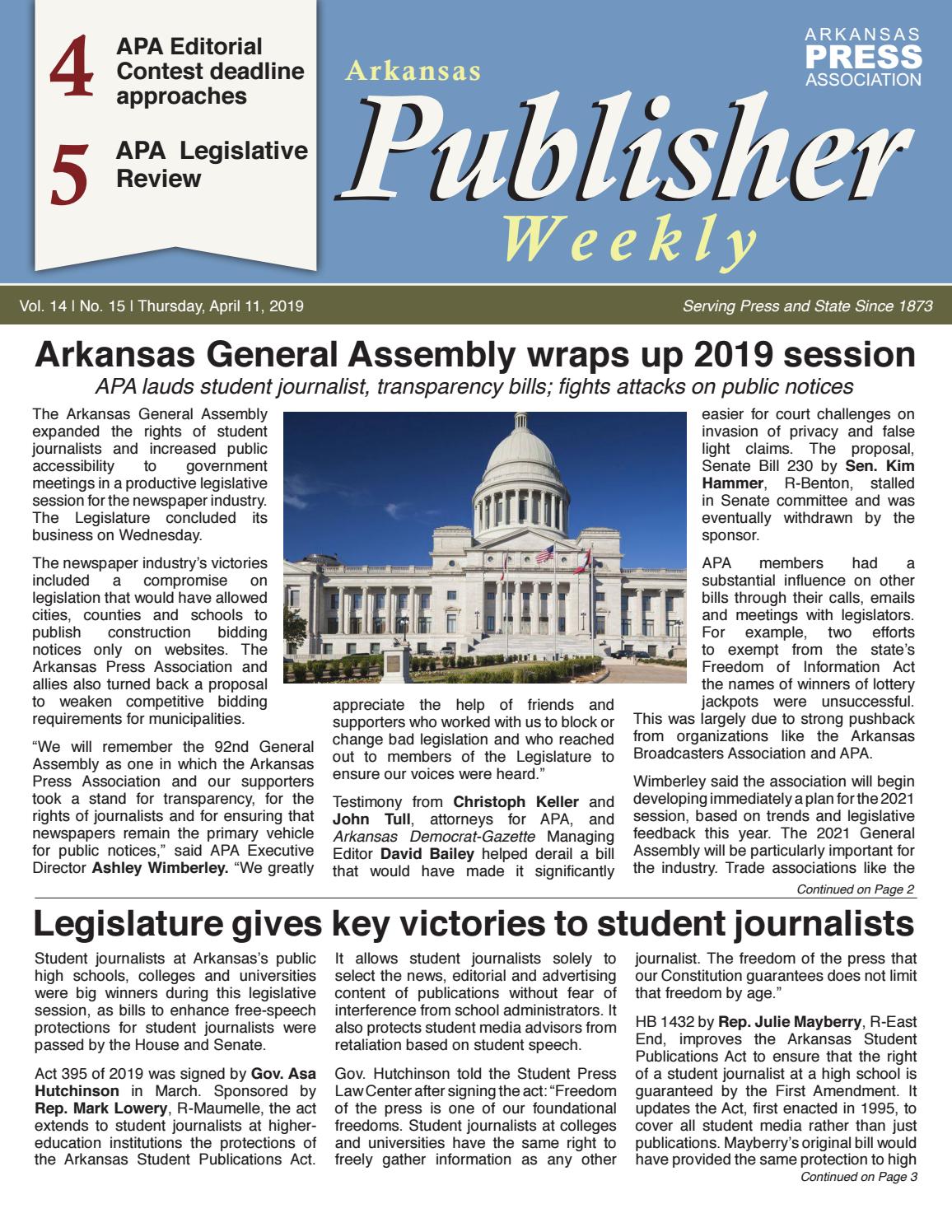 Arkansas Publisher Weekly: April 11, 2019 by Arkansas Press Association ...