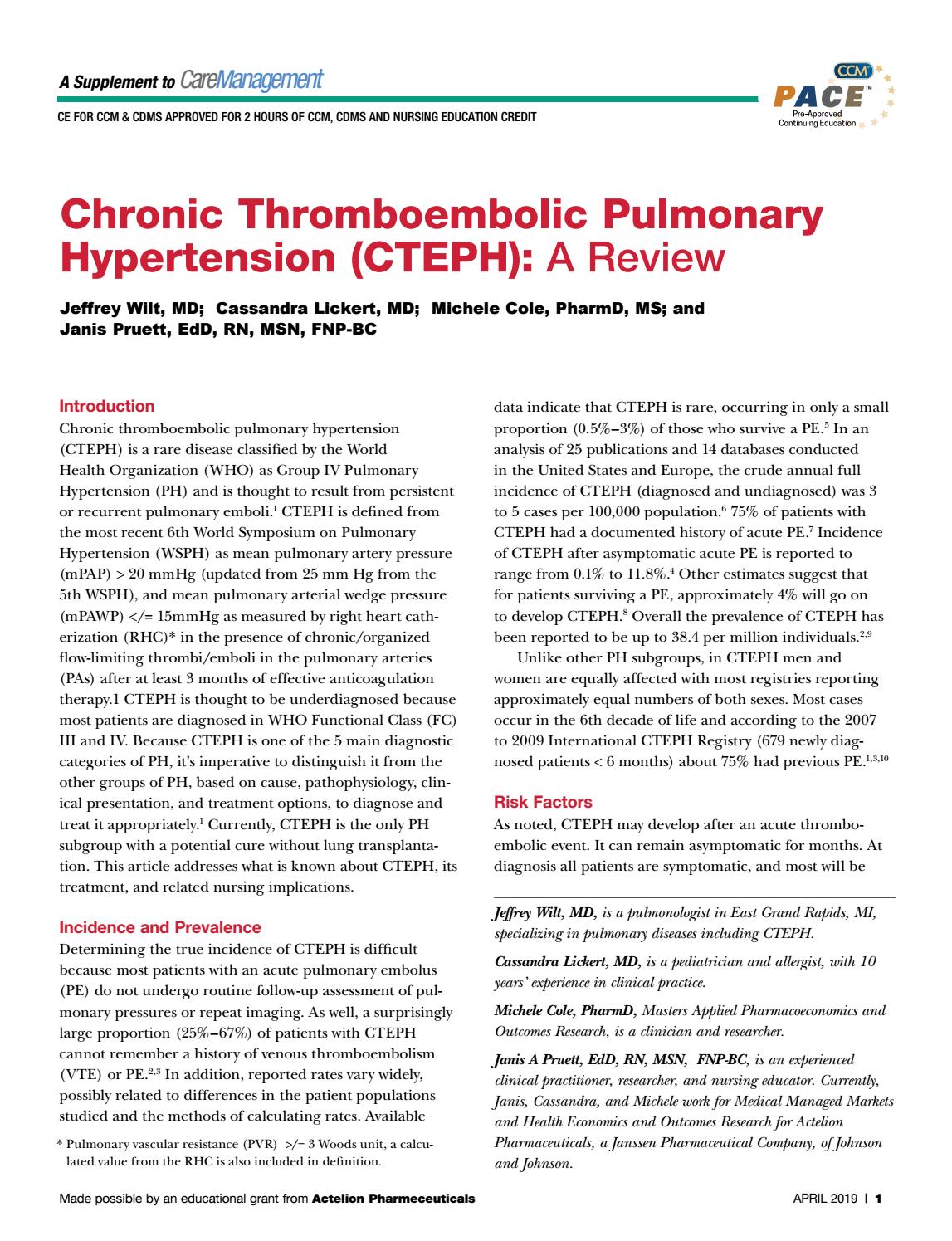 Chronic Thromboembolic Pulmonary Hypertension (CTEPH): A Review by ...