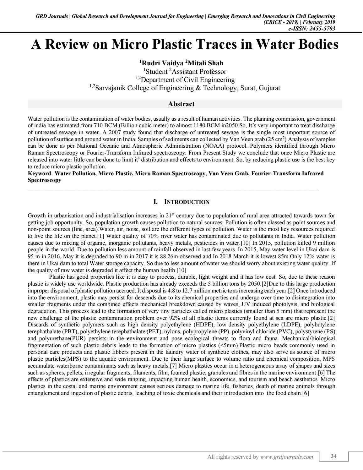 A Review on Micro Plastic Traces in Water Bodies by GRD Journals - Issuu