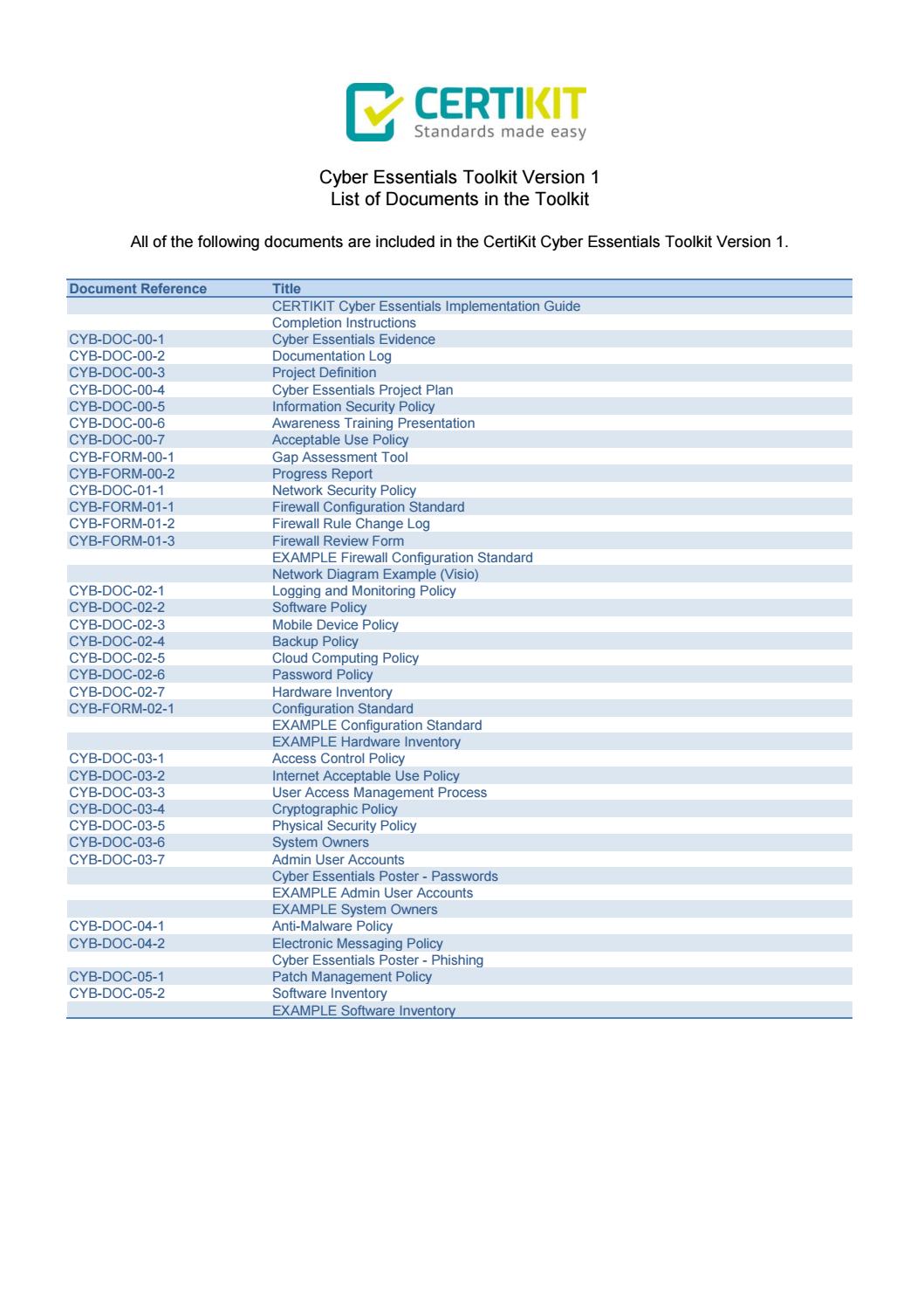 DOWNLOADABLE List Of Documents In The Toolkit By CertiKit Limited Issuu