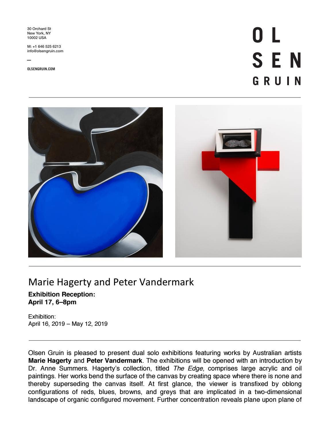 Marie Hagerty + Peter Vandermark, 2019 by OLSEN Gallery - Issuu