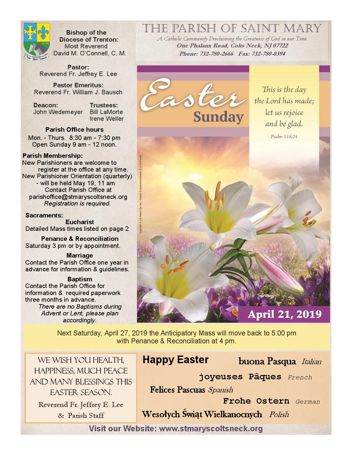 Easter Sunday Bulletin for April 21, 2019 by The Parish of Saint Mary ...