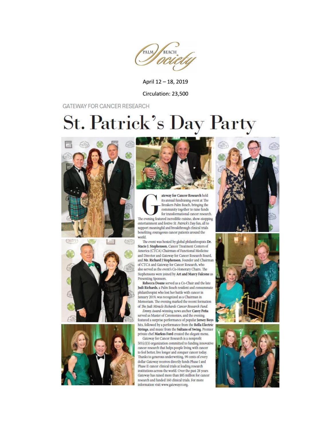 Palm Beach Society Magazine - Gateway for Cancer Research St. Patrick's ...