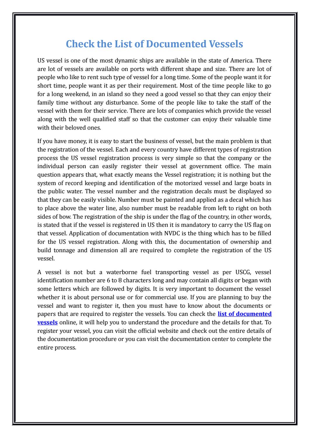 Check the List of Documented Vessels by Chirag Patel - Issuu