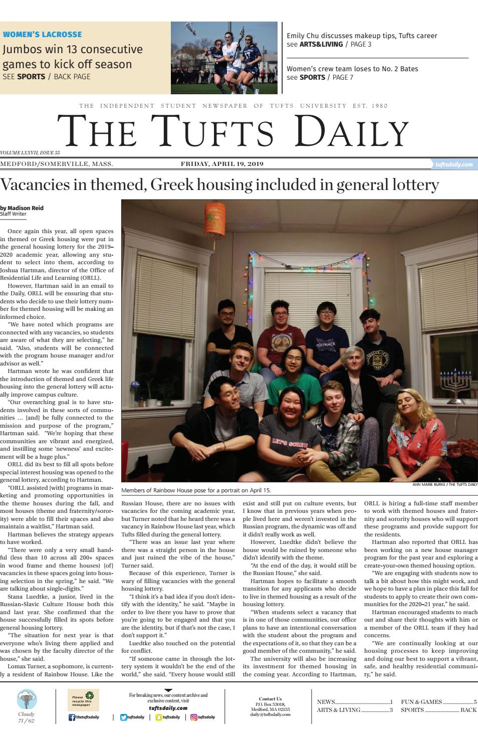 The Tufts Daily - Friday, April 19, 2019 by The Tufts Daily - Issuu