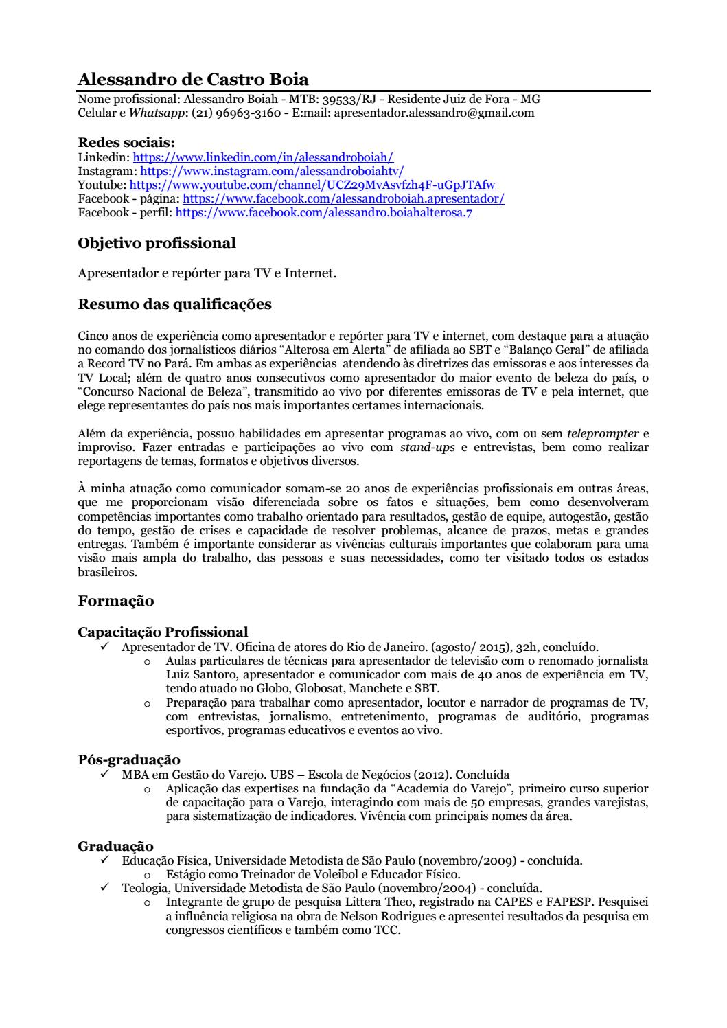 Cv Alessandro Boiah - 2019 by Alessandro Boiah - Issuu