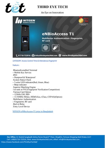 NITGEN eNBioAccess-T1 Access Control Time & Attendance,Fingerprint price in Bangladesh by Third ...