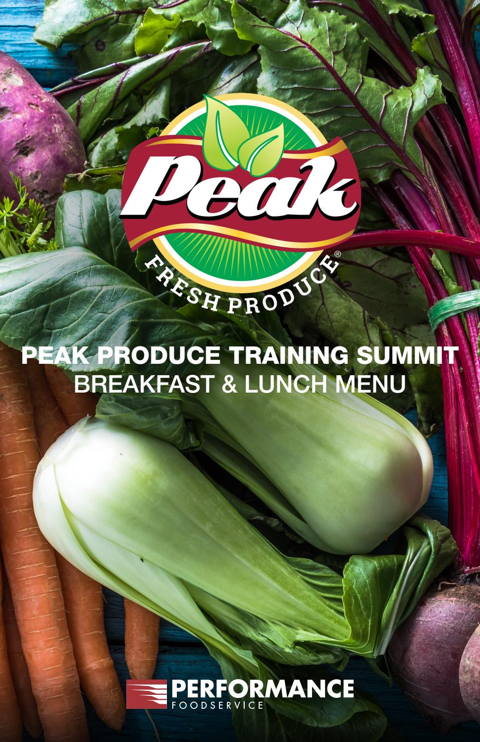 PEAK Produce Training Summit - Breakfast & Lunch Menu by Performance ...