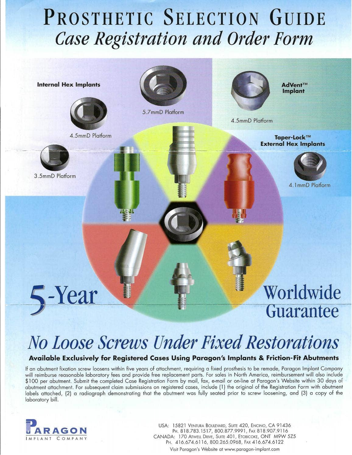 Paragon Implant Company Prosthetic Selection Guide Case Registration ...