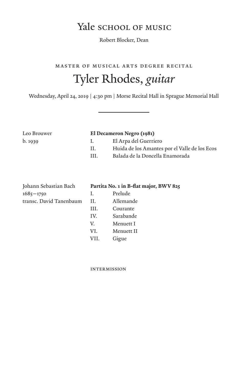 Tyler Rhodes, guitar, April 24, 2019 by Yale School of Music - Issuu