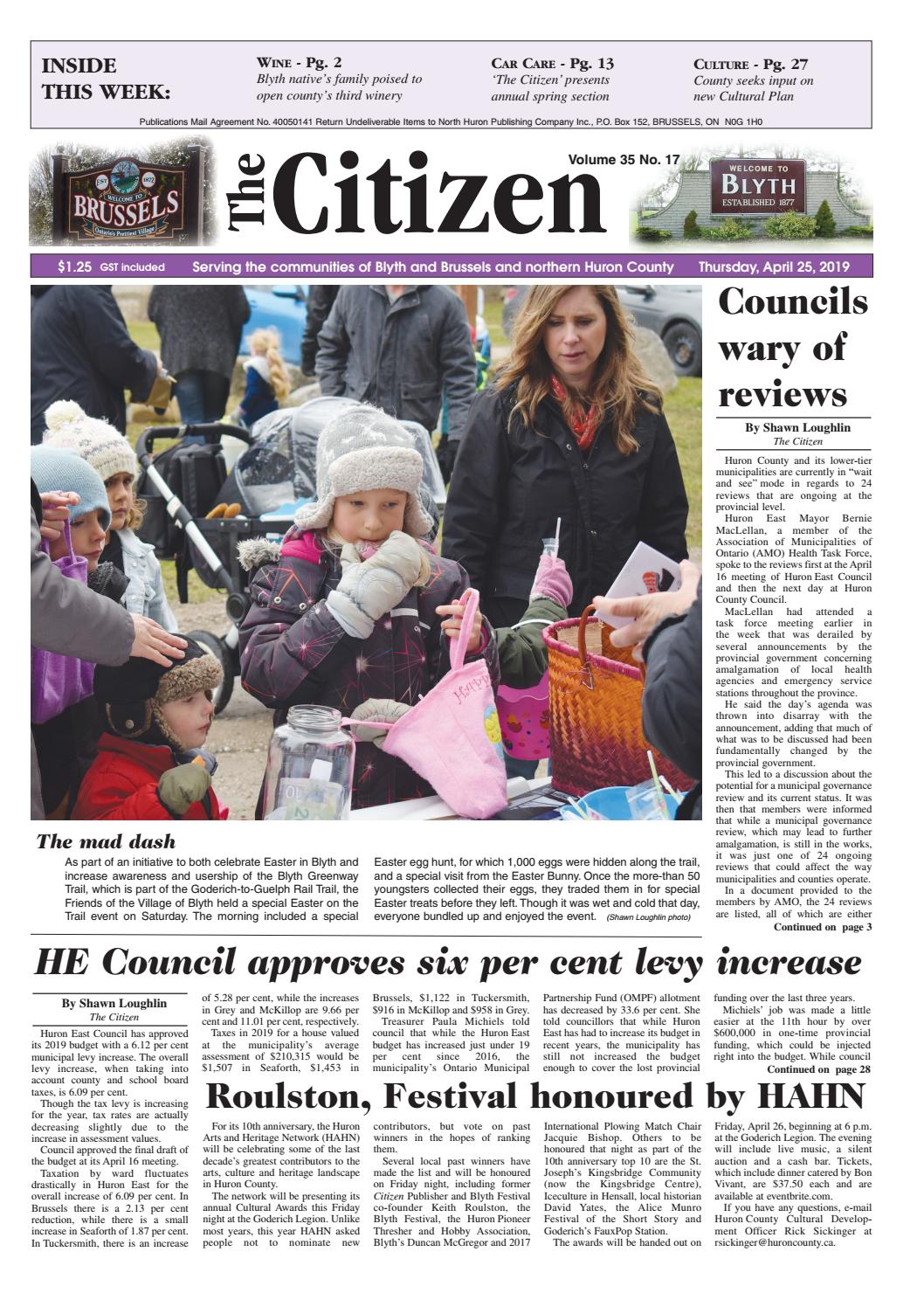 The Citizen - April 25, 2019 by North Huron Publishing Company Ltd. - Issuu