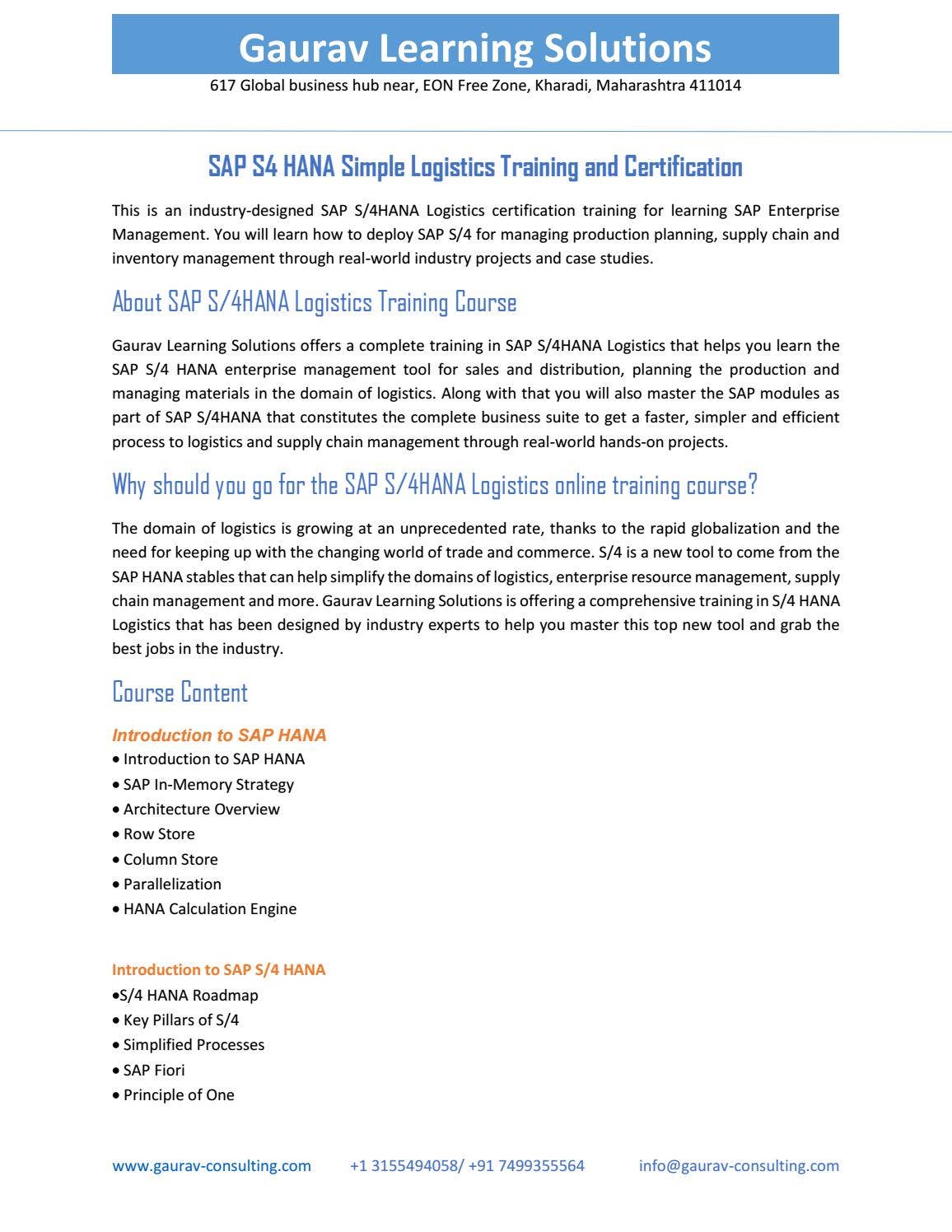 SAP S/4 HANA Simple Logistics Certification and Training by Gaurav ...