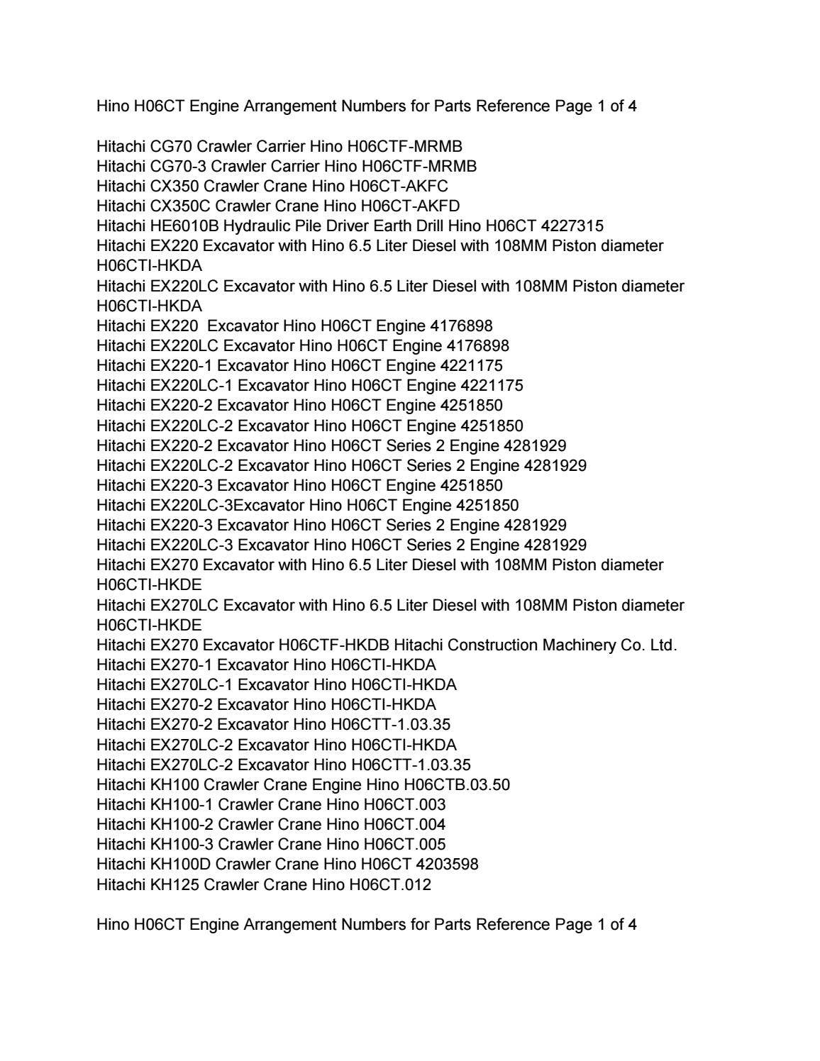 Hino H06CT Engine Arrangement Numbers for Parts Reference ( 4 pages ...